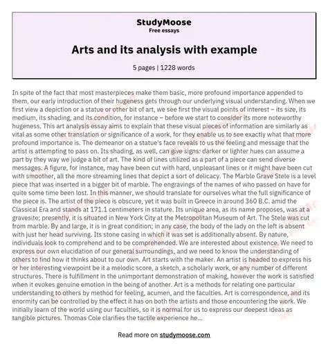 Arts And Its Analysis With Example Free Essay Example