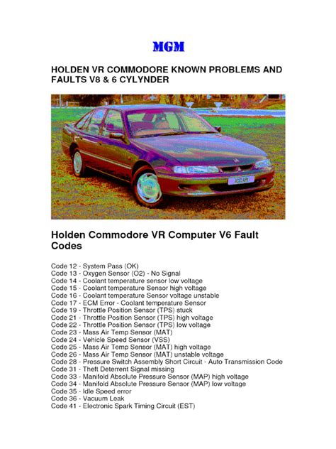 Holden Commodore Vr Computer V6 Fault Codes Manualzz Pdf