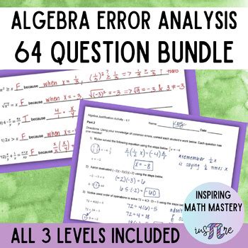 Algebra Common Mistakes Review Error Analysis Activities Levels BUNDLE