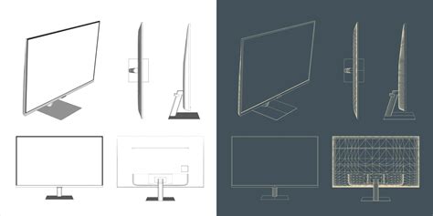 Vector Desktop Monitor Computer Screen Illustration Line Blueprint