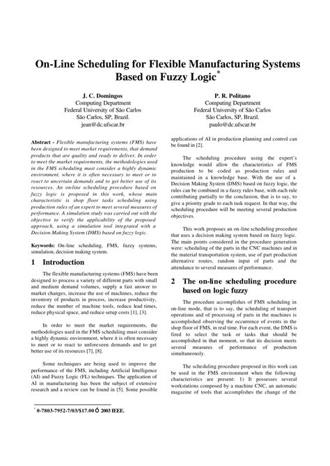 Pdf On Line Scheduling For Flexible Manufacturing Systems Based On Fuzzy Logic