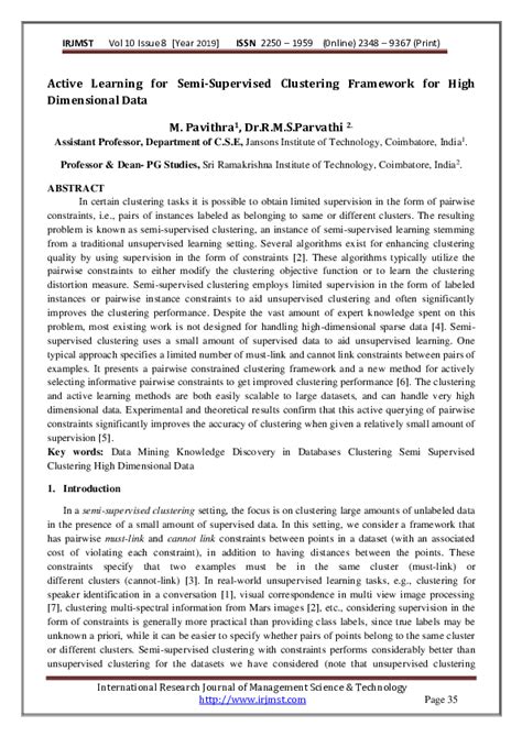 Pdf Active Learning For Semi Supervised Clustering Framework For High Dimensional Data