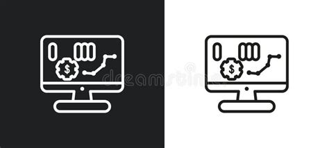 Stock Market Outline Icon In White And Black Colors Stock Market Flat