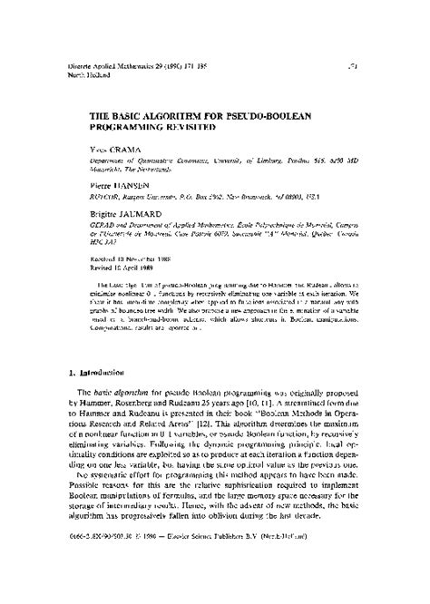 Pdf The Basic Algorithm For Pseudo Boolean Programming Revisited