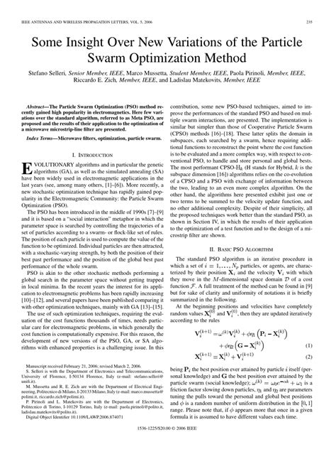 Pdf Some Insight Over New Variations Of The Particle Swarm
