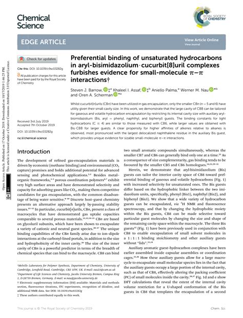 Pdf Preferential Binding Of Unsaturated Hydrocarbons In Aryl