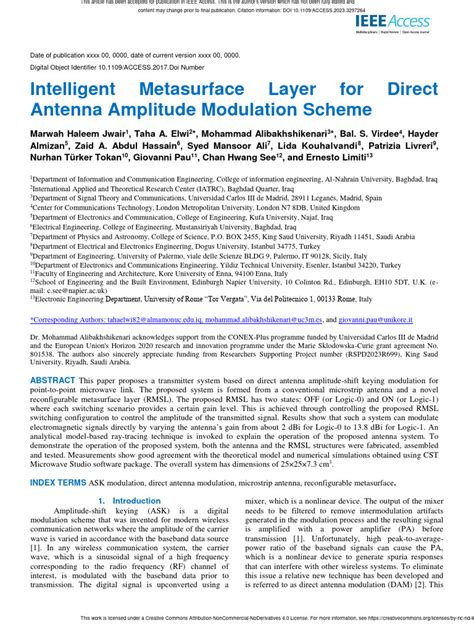 2017 Intelligent Metasurface Layer For Direct Antenna Amplitude