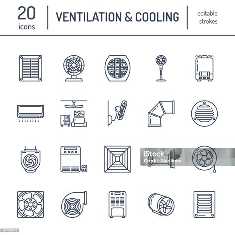 환기 장비 라인 아이콘입니다 에어컨 가전 제품 냉각 팬을 배출 저장소에 대 한 가정 및 산업 송풍기 얇은 선형 표지판 아이콘에 대한 스톡 벡터 아트 및 기타 이미지 Istock