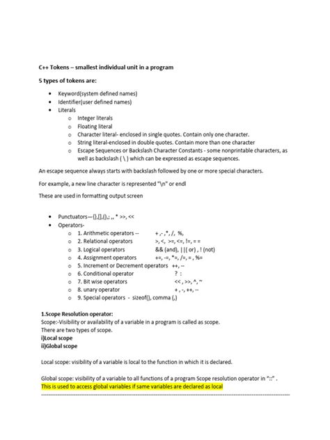 tokens data type operators condition loops pdf data type scope