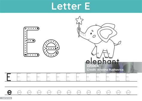 알파벳 Abc Az 운동 색칠하기 페이지 추적 문자 E 영어 어휘 어린이를 위한 색칠하기 책 귀여운 카와이 코끼리 인쇄 가능한