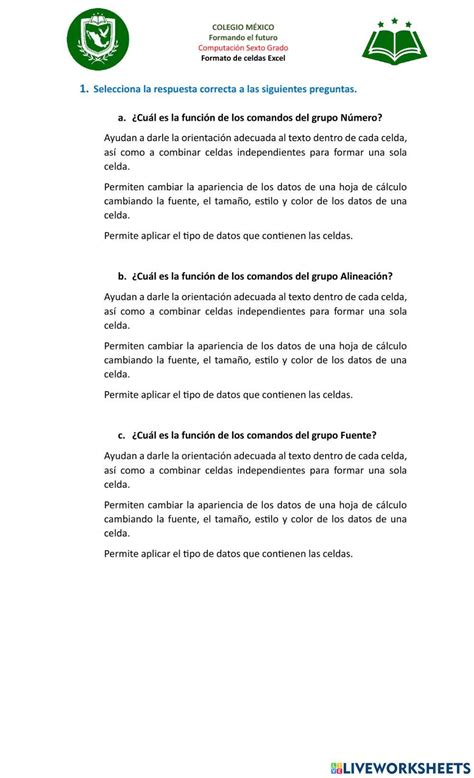 Excel Interactive Exercise For Sexto Live Worksheets