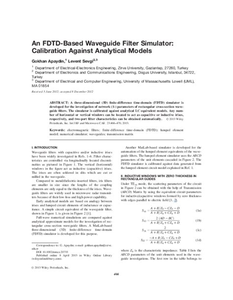 Pdf An Fdtd Based Waveguide Filter Simulator Calibration Against