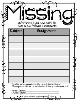 Missing Assignment Packet By Upper Elementary Antics TpT