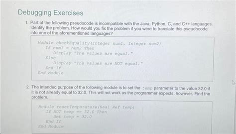 Ebugging Exercises 1 Part Of The Following