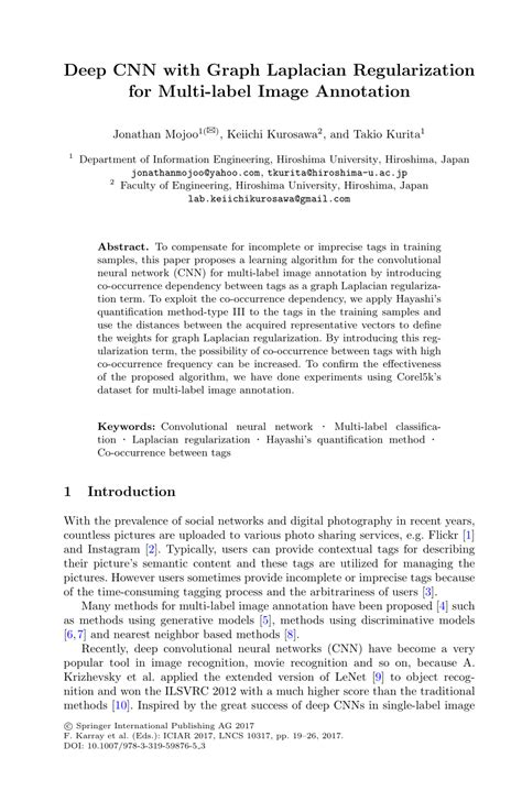 PDF Deep CNN With Graph Laplacian Regularization For Multi Label Image Annotation