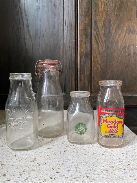 Glass Milk Bottle Vintage Glass Milk Bottles 3 Marked Etsy