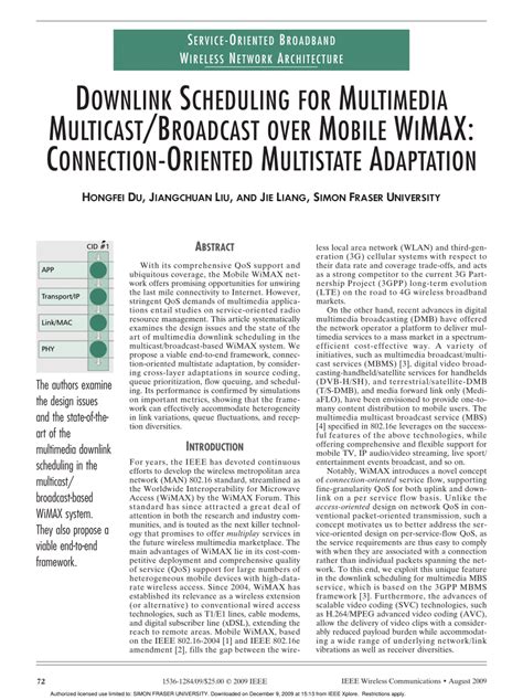 Pdf Downlink Scheduling For Multimedia Multicastbroadcast Over Mobile Wimax Connection