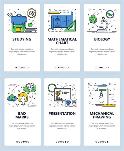 Premium Vector Vector Web Site Linear Art Onboarding Screens Template School Education