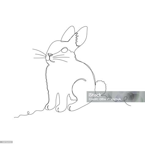 부활절 토끼의 연속 한 선 그리기 귀여운 토끼 실루엣은 봄 디자인 인사말 카드와 웹 배너를 위한 단순한 미니멀리즘 스타일의 귀를 가지고 있습니다 선형 벡터 그림 귀 부분에