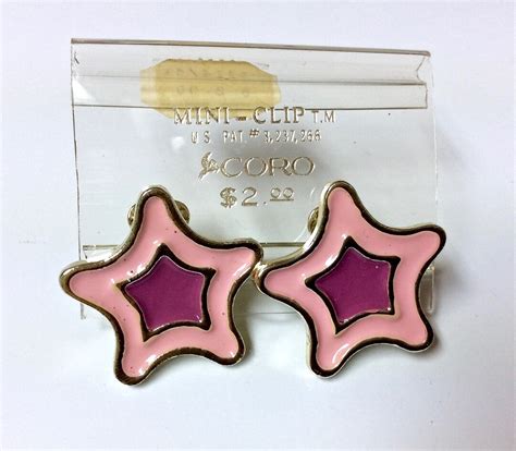 Vintage Coro Pegasus Star Clip On Earrings Pink And Purple Enamel Etsy