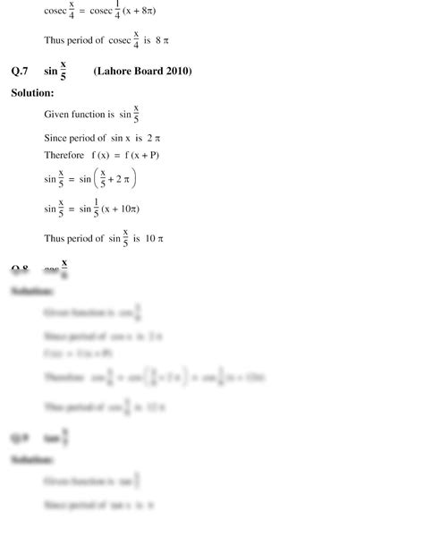 Solution Chapter 11 High School Mathematics Trigonometric Functions