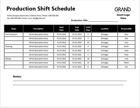 √ Production Shift Schedule Template