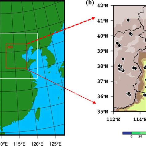 A Domain Of The Wrf Cmaq Model And B Location Of Environmental Download Scientific Diagram