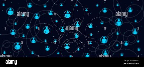 Human Network Connection And Communication Abstract Blue Dark Background Pattern People Avatar