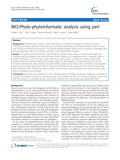 Pdf Biophylo Phyloinformatic Analysis Using Perl