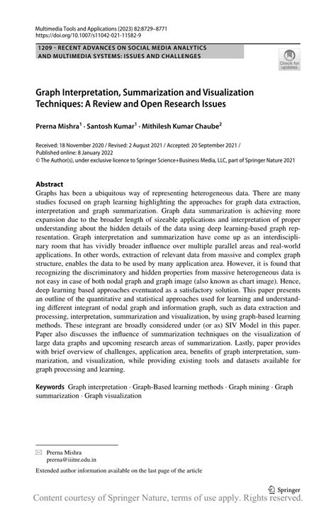 Graph Interpretation Summarization And Visualization Techniques A Review And Open Research