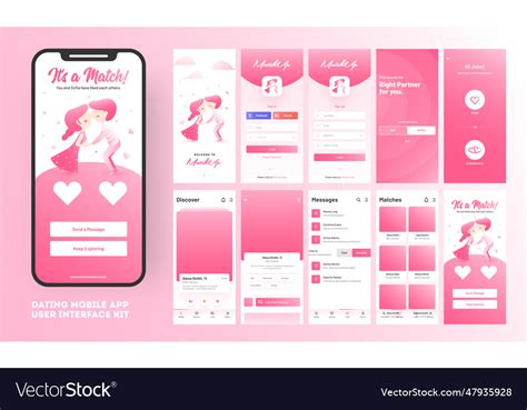 Dating App Ui Kit For Responsive Mobile Royalty Free Vector
