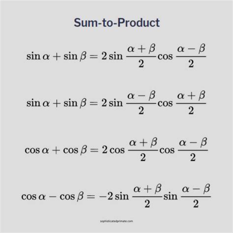 Sum To Product Formulas Rmathreference