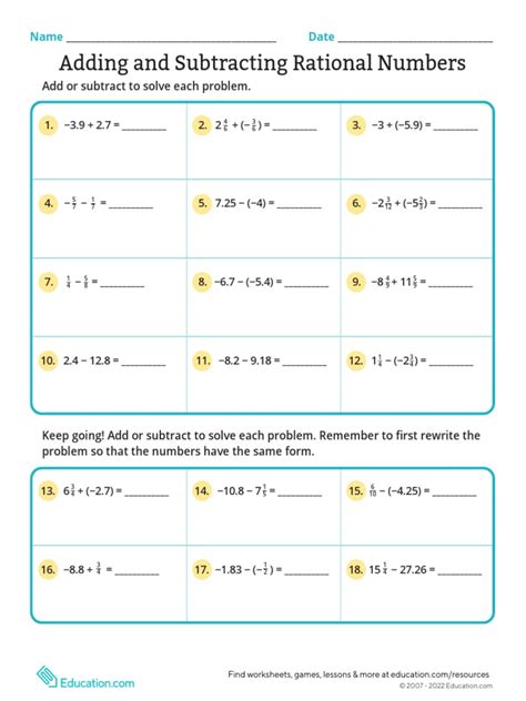 Adding And Subtracting Rational Numbers Pdf Pdf