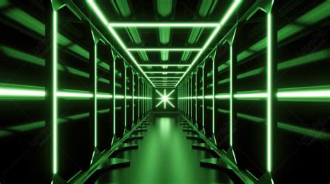 ภาพประกอบ 3d 4k Uhd ที่สดใส อุโมงค์สีเขียวรูปกากบาทที่ส่องสว่างด้วยแสงอันน่าหลงใหล ส่องแสง