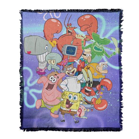 Spongebob Blanket 50x60 Spongebob Character Group Woven Tapestry Cotton Blend Fringed Throw