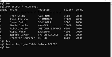 sqlite delete statement