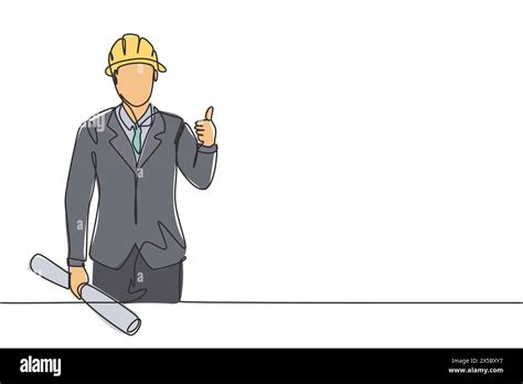 Continuous One Line Drawing The Architect With A Gesture Of Raising His