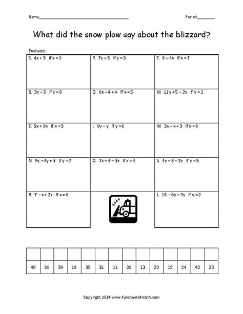 Evaluating Algebraic Expressions Single Variable Worksheet 1 Math Riddle