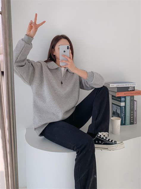 콩닥 당일출고핏최고 반집업맨투맨 카라 오버핏 데일리 꾸안꾸 기모 하프집업 국내자체제작