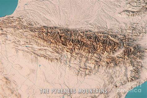 Pyrenees Mountains 3d Render Topographic Map Neutral Digital Art By Frank Ramspott Pixels Merch