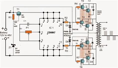 Pure Sine Wave Inverter Circuit Using Arduino Uno Circuit Diagram
