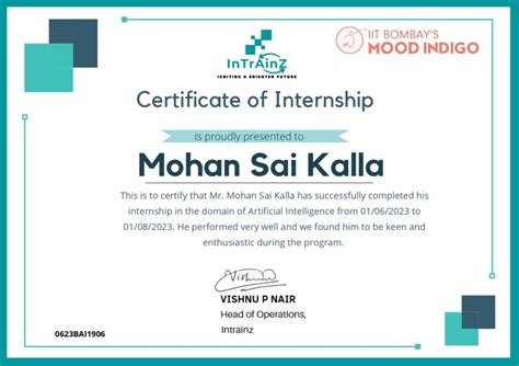 Mohan Sai Kalla On Linkedin Aiinternship Intrainzexperience Aiinnovation Lifelonglearning