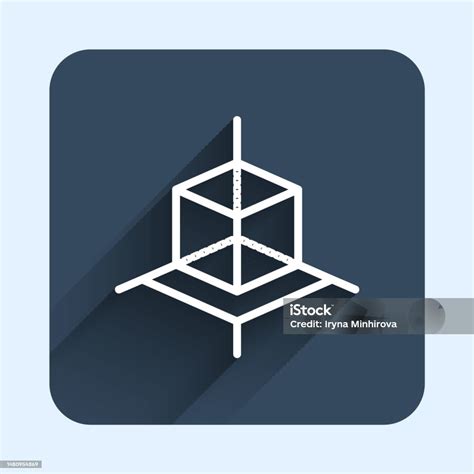 긴 그림자 배경으로 격리된 화이트 라인 3d 모델링 아이콘입니다 증강 현실 또는 가상 현실 파란색 정사각형 버튼 벡터 3차원 형태에 대한 스톡 벡터 아트 및 기타 이미지