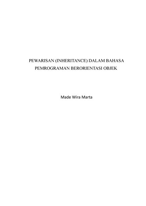 Pewarisan Inheritance Dalam Bahasa Pemrograman Berorientasi Objek