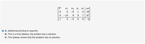 for each simplex tableau decide if it requires