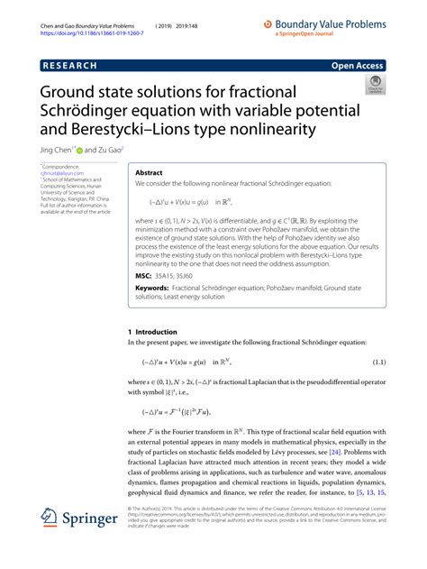 Pdf Ground State Solutions For Fractional Schrödinger Equation With Variable Potential And