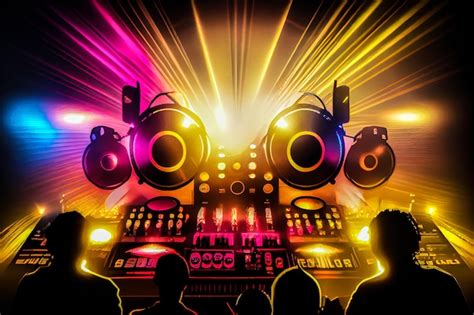 Premium Photo Abstraction Dj Console In Neon Lights Generative Ai Generative Ai