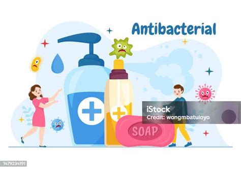 손 씻기 바이러스 감염 및 미생물 박테리아 통제 위생 의료 플랫 만화 손으로 그린 템플릿이 있는 항균 그림 건강관리와 의술에 대한 스톡 벡터 아트 및 기타 이미지 Istock