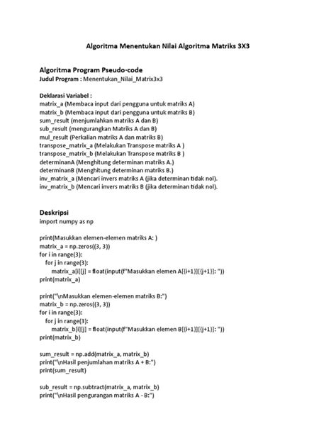 Algoritma Menentukan Nilai Algoritma Matriks 3x3 Pdf