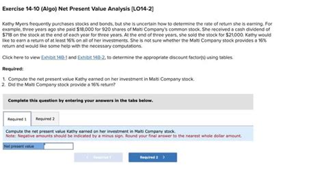 Solved Exercise 14 10 Algo Net Present Value Analysis